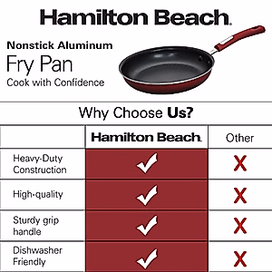 Hamilton Beach 12" Fry Pan Nonstick Coating, Aluminum Frying Pan with Nonstick for Stove Top with Soft Touch Bakelite Handle, Durable Scratch Resistant & Safe Nonstick Cookware - Dishwasher Safe - Red