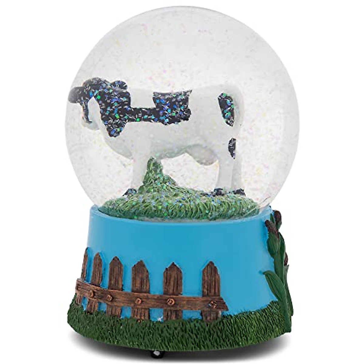 Elanze Designs Cow and Farm Green Holstein Dairy Steer Bull Heifer Calf Barn Silo Corn Stalks Grass Prairie Ranch Big Sky 100MM Musical Glitter Snow Globe Plays Tune Born Free