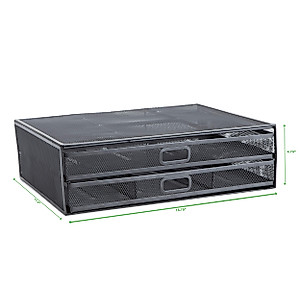 Mind Reader Monitor Stand, Ventilated Laptop Riser, Storage Drawer, Office, Metal Mesh, 15.75"L x 11.75"W x 4.5"H, Black