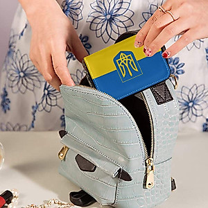 Slim Minimalist Soft Leather Mini Case Holder Organizer Wallet for Women Men Ukraine Flag National Emblem