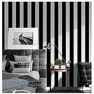 Guvana Stripe Black and White Peel and Stick Wallpaper Self-Adhesive Wallpaper 118"x17.7" Removable Contact Paper Waterproof Wallpaper Decorative Wall Covering Cabinets Shelves Drawer Liner Vinyl