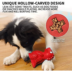 WapaW Dog Toys, Indestructible Squeaky Dog Chew Toys for Aggressive Chewer, Tough Dog Toothbrush Toy, Dinosaur Design Rubber Treat Dispenser Toy for Small Medium Large Dogs (Pink, Dinosaur)