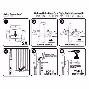 Safety Innovations No Hole Stairway Baby Gate Mounting Kit - Fits Posts from 2 3/4 inches to 3 5/8 inches Wide with Square or Round Tops - No Adhesives On Or Screws in Your Posts, (1-Pack)