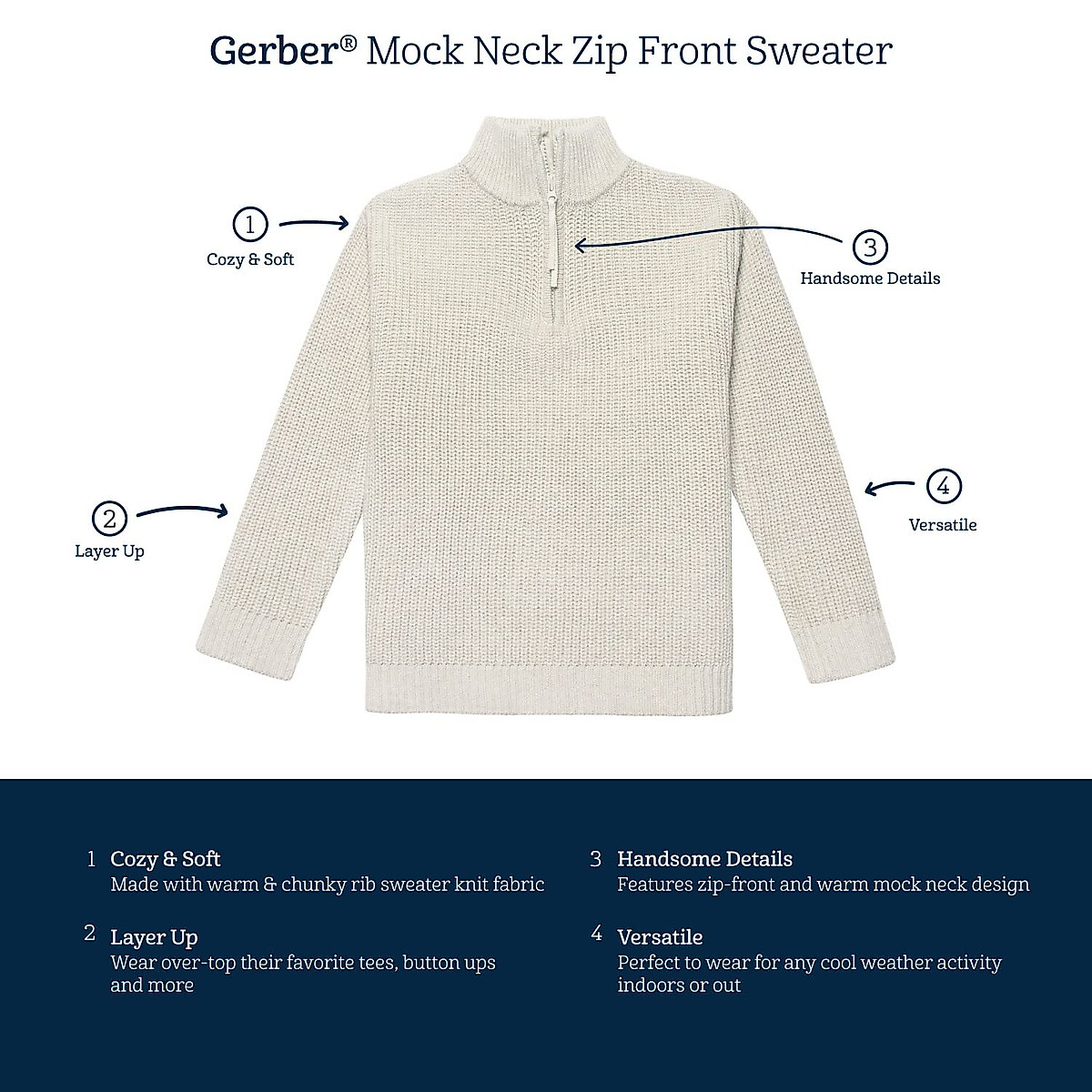 Gerber Baby and Toddler Boys Zip Front Sweater, Dark Gray, 3T