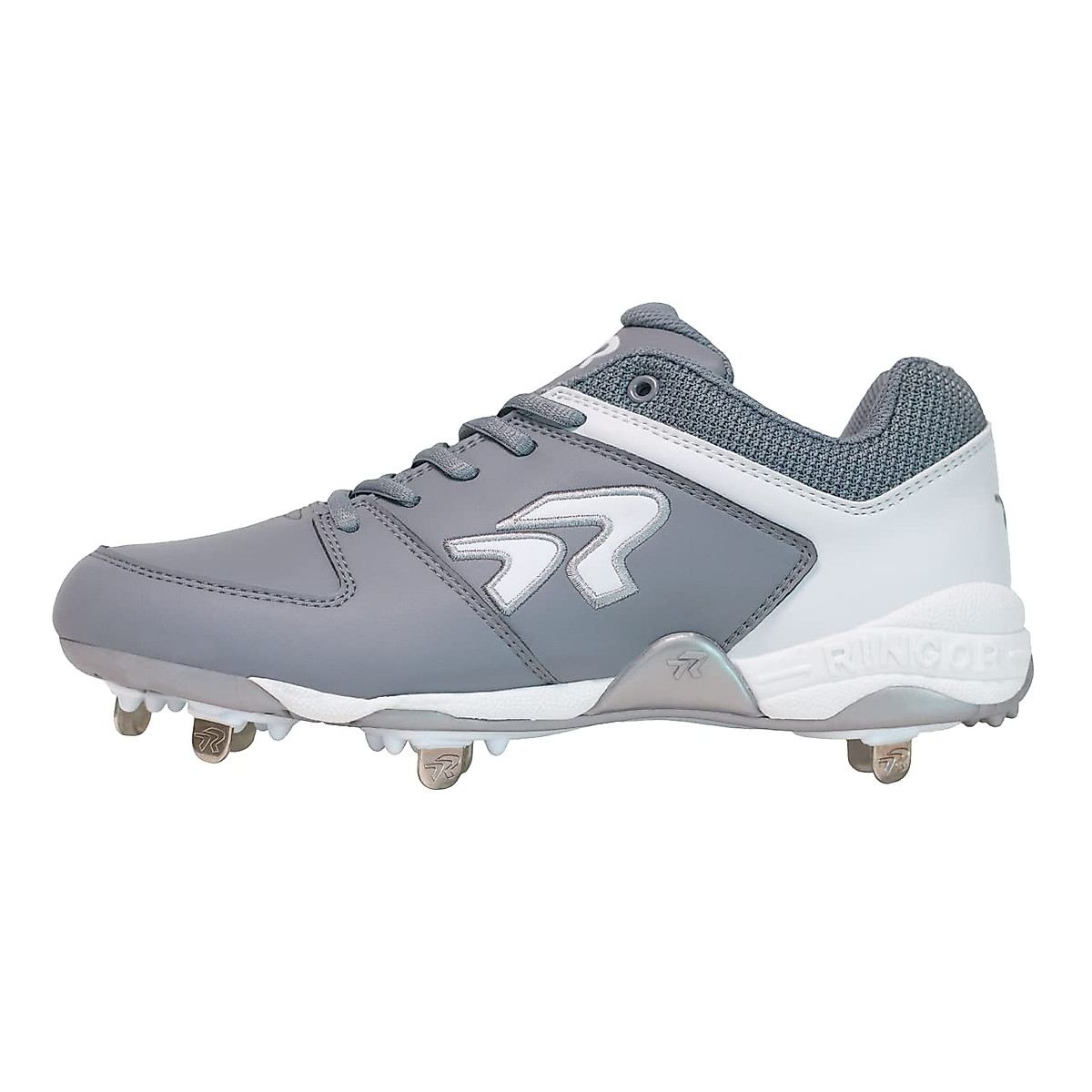 Ringor Flite Metal Softball Spikes for Women | Performance, Durability, and Superior Traction | Designed for Female Athletes | Size 10 | Charcoal & White
