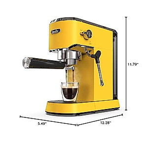 Espresso Machine 20 Bar Espresso Maker CMEP02 with Milk Frother Steam Wand, Yellow Retro Home Expresso Coffee Machine for Cappuccino and Latte, Gift for Coffee Lovers, Friend, Dad, Mom