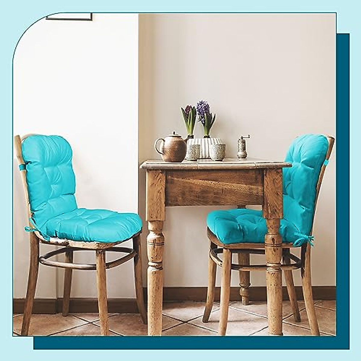 Back Chair Cushion Outdoor Indoor Tufted Seat/Back Chair Cushion Patio Seating Cushions Waterproof Rocking Chair Pads Weather Resistant Patio Chair Cushions for Outdoor(Lake Blue, 6 Pcs)