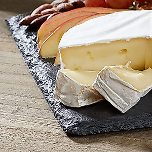 mDesign Slate Stone Gourmet Chalkboard Serving Platter, Cheese Board, Charcuterie Tray with Natural Edge and Chalk Pencils for Cheese, Meats, Appetizers, Dried Fruits, and Food - 4 Pack - Black