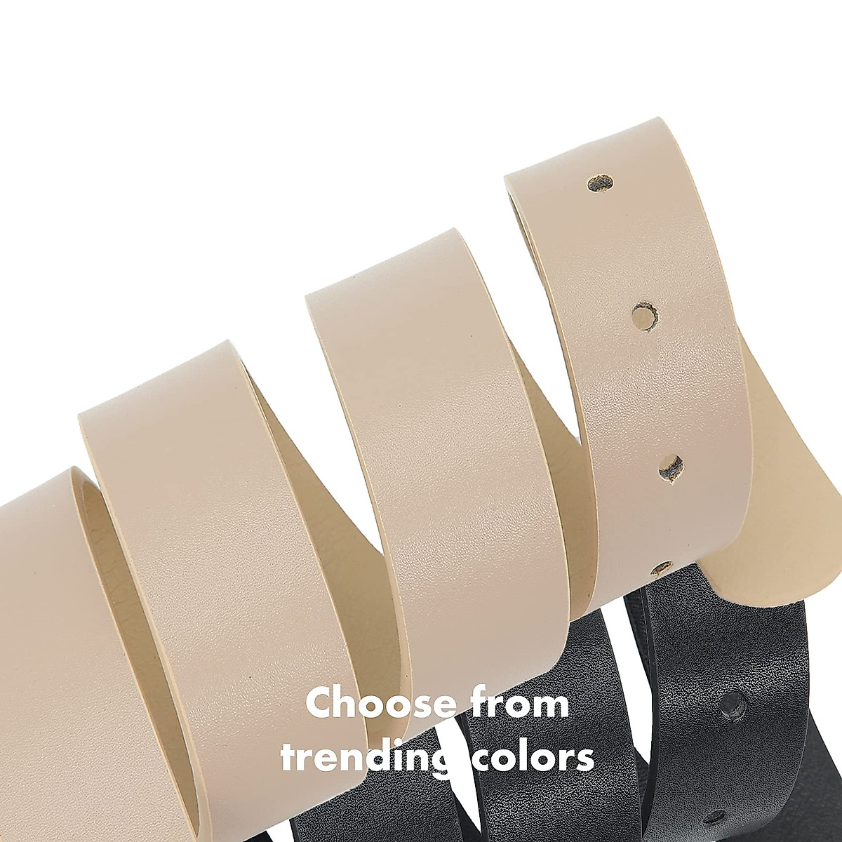 Earnda 2 Pack Women Belts for Jeans Dresses Fashion Gold Buckle Ladies Waist Belt Faux Leather Beige and Black Medium 30-33