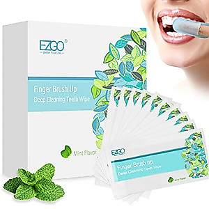 EZGO 100pcs Deep Cleaning Teeth Wipes Finger Brush Teeth Wipes Oral Brush Ups Latex Free Mint Flavor
