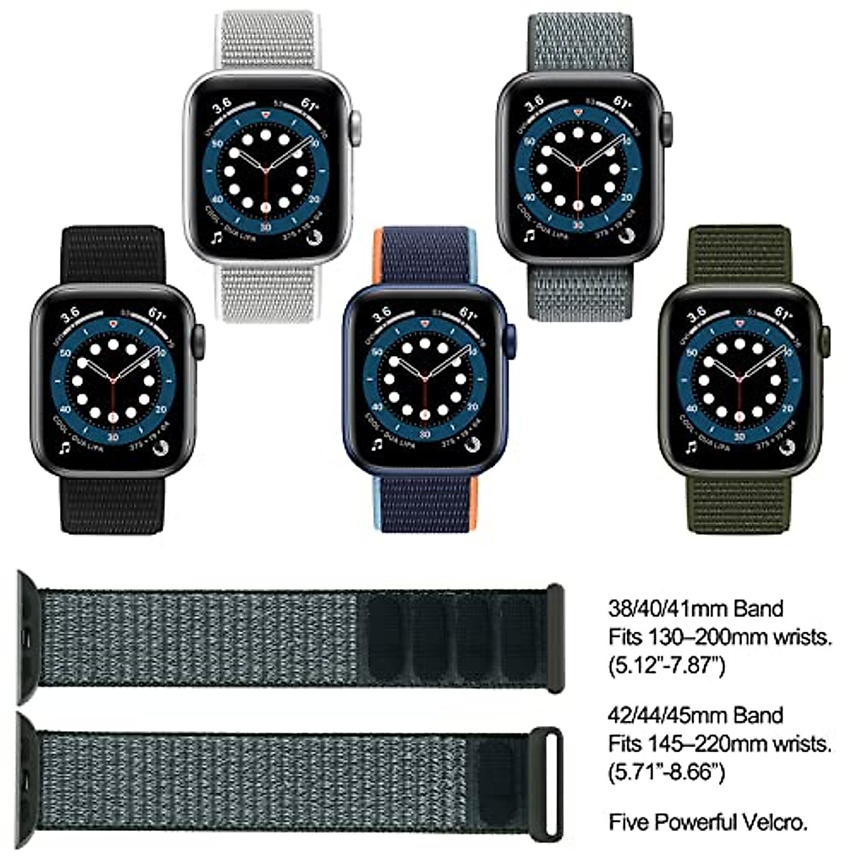 ENJINER 5 Pack Sport Loop Band Compatible with Apple Watch 42mm 44mm 45mm iWatch SE Series 7 6 5 4 3 2 1, Nylon Weave Women Men Stretchy Elastic Braided Replacement Wristband Strap, 5 Pack C 42/44/45