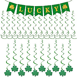 31 Pieces St. Patrick's Day Hanging Swirls Decorations - Green Lucky Banners Garland Hanging Clover Shamrock Swirls Irish Decor for Home Saint Patrick Party Supplies