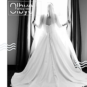Olbye Women’s Wedding Veil 108 Inch Cathedral Veil Single Tier 1T Long Veils for Brides Soft Sheer Ivory Veil (Light Ivory)