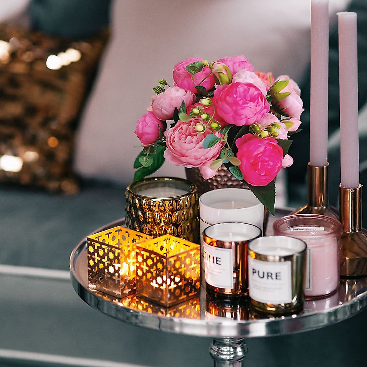 BOMJJOR 3 Pack Peonies Artificial Flowers Silk Peony Arrangement Bouquet for Wedding Centerpiece Garden Party Home Decor Vlog Fake Peonies Pink