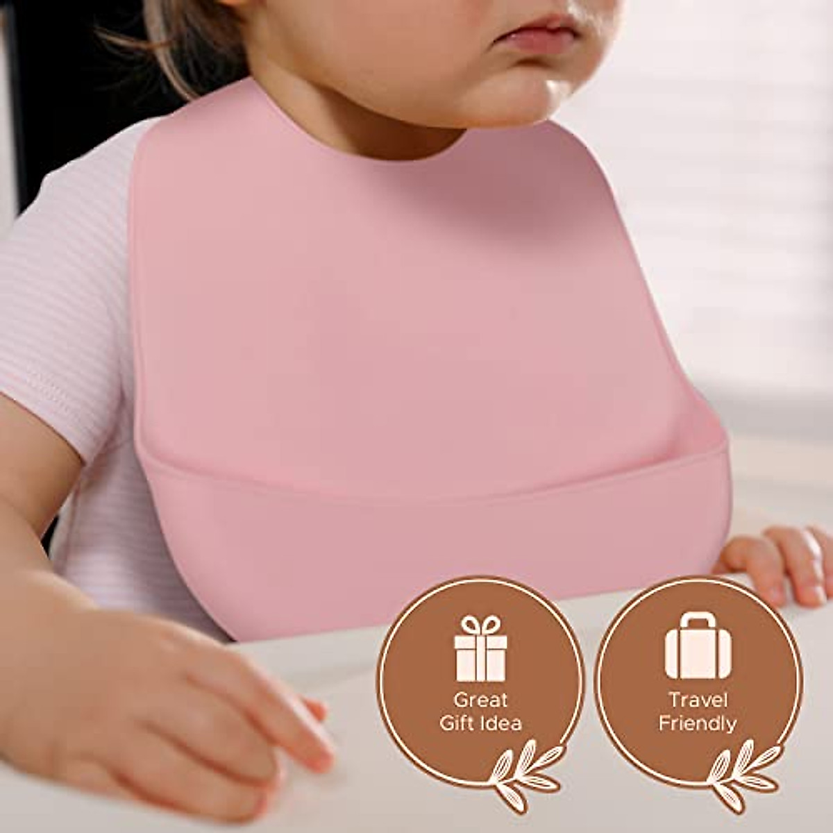 Baby Pick Silicone Bibs For Babies- BPA-Free Waterproof Bib With Pocket- Dishwasher Safe Feeding Bib With Food Catcher (Pink)