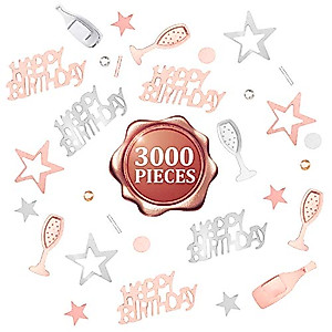 WILLBOND 3000 Pieces Rose Gold Happy Birthday Confetti Foil Stars Confetti Sequins Party Twinkle Confetti Decoration for Birthday Wedding Baby Shower Nursery Party Supplies