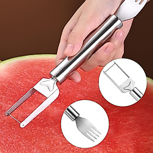 2-in-1 Stainless Steel Fruit Cutter, 2024 New Upgrade Watermelon Fork Cutter Slicer, Watermelon Cube Cutter Tool, Dual Head Fruit Forks Knife Summer Fruit Cutting Fork for Home Kitchen (2PCS)