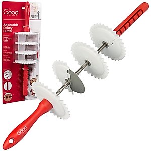 Adjustable Pastry Wheel Cutter w 4 Interchangeable Fluted, Lattice, and Straight Slicers and 7 Width Adjustments