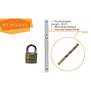 Guardianite File Cabinet Locking Bar. Fits 2 and 3 Drawer File Cabinets. includes Padlock and Cobalt Drill Bit. (Gray)