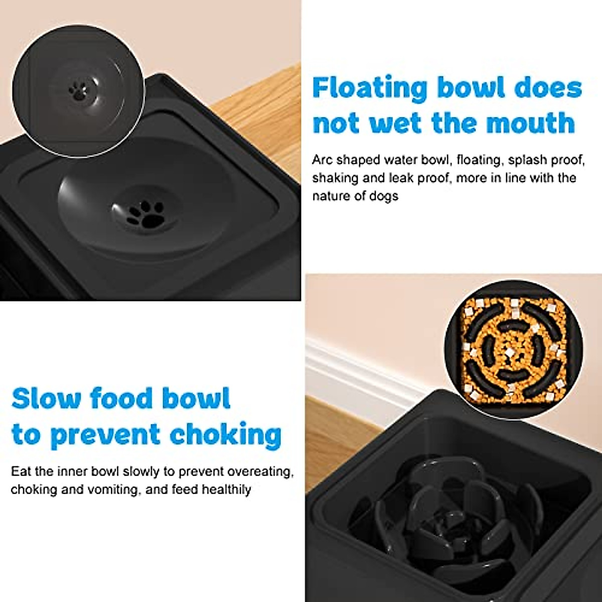 ikuso 2-in-1 Elevated Slow Feeder Dog Bowls 4 Height Adjustable Raised Dog Bowls with No Spill Water Bowl and Non-Skid Silicone Mat Non-Toxic Slow,Mess Proof,Non-Tip，Protect Dog Spine