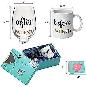PUGED Before Patients After Patients Gift Package Set 11 oz Coffee Mug and 18 oz Stemless Wine Glass for Dentist Unique Nurses Day Graduation Gifts