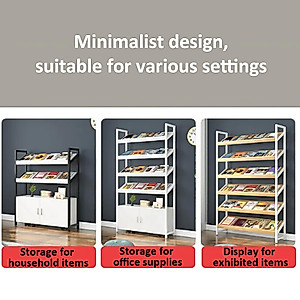Nuipesn Wooden Storage Bookshelf, Newspaper Magazine Holders Rack Floor-Standing,6 Tier Bookshelf - Modern Book Shelf Display for Home Office (Teak+Black,47.24" L)