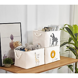 DECOMOMO Storage Baskets for Shelves 25.5L Canvas Storage Bin for Baby Laundry, Kids Toys, Nursery- Closet Storage Bins for Shelves (Lion, Zebra, Giraffe – 3 Pack / Large)