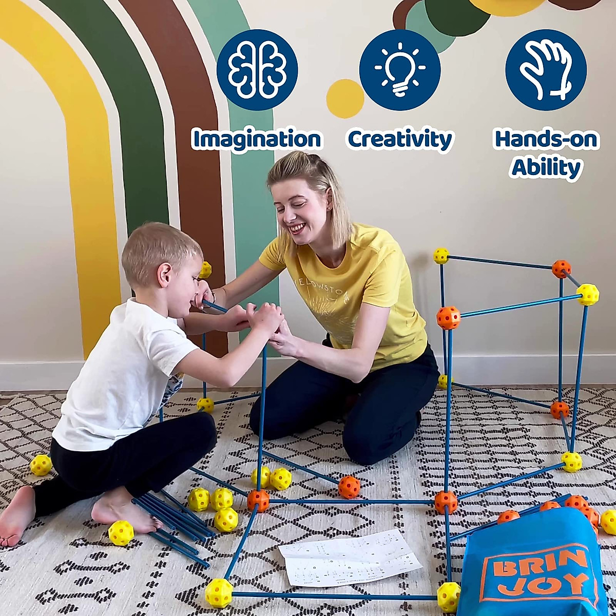 BRINJOY 158 PCS Fort Building Kit for Kids, Toddler Construction Fort Building Builder Toys for Boys Girls, DIY Build A Fort Set Indoor & Outdoor Educational Gift for Kids Age 5 6 7 8 10 12 Years Old