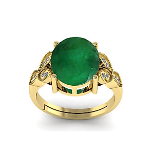 LMDPRAJAPATIS 9.25 Ratti Certified Emerald Panna Stone Gold Plated Adjustable Fine Jewelry Ring For Women's