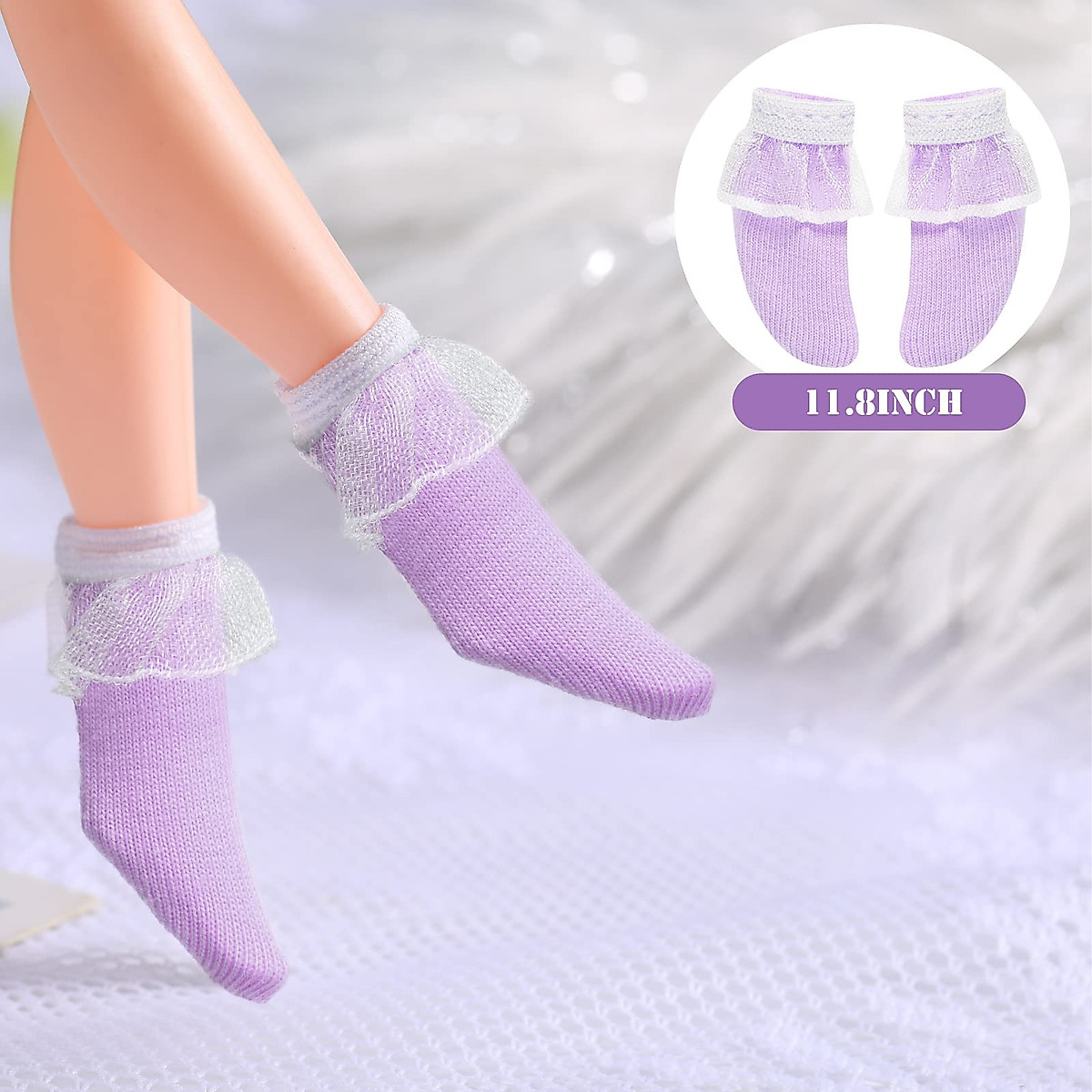 Sotiff 10 Pairs Doll Lace Stockings Handmade Long Sock Female Doll Socks Legging Casual Accessories for DIY Baby Doll Clothes Toy (Fresh Style)