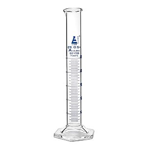 EISCO Graduated Cylinder, 25ml - Class A Tolerance ±0.25ml - Hexagonal Base - Blue Graduations - Borosilicate 3.3 Glass