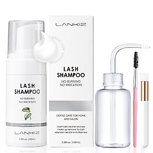 LANKIZ Eyelash Extension Shampoo,+2 Brush,Sensitive Eyelid Foam Lash Cleanser For Extension,Deep Clean Eyelash,Makeup& Mascara Remover& Spa, Professional & Self Use (100ml//Unscented/)