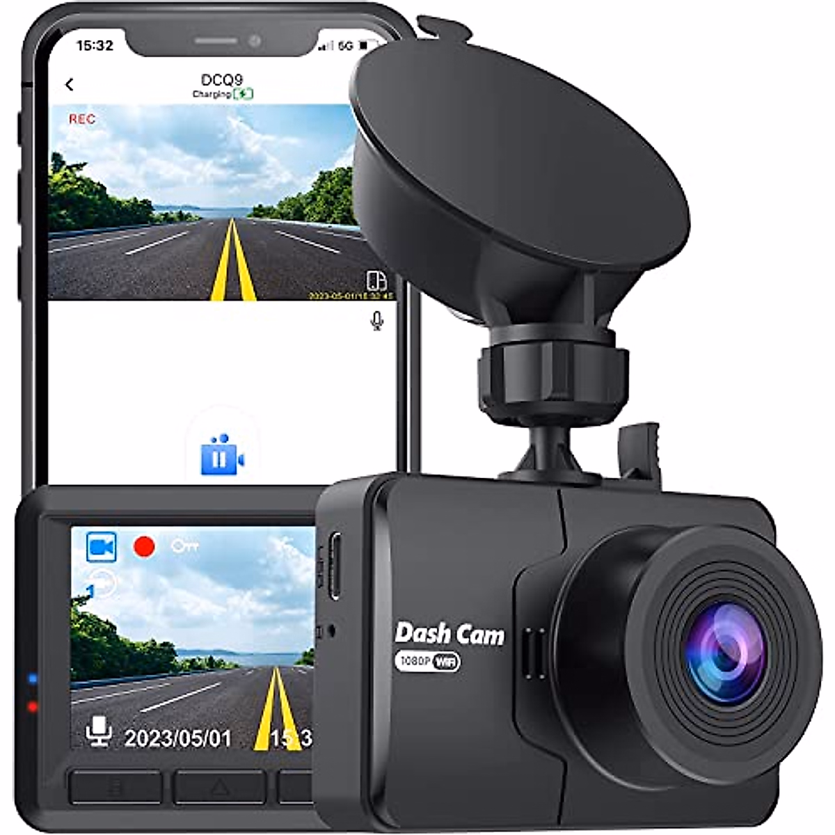 Dash Cam, FHD 1080P Mini Dash Camera for Cars with WiFi, 2.45" IPS Screen, Night Vision, WDR, Loop Recording, G-Sensor Lock, 170°Wide Angle and Parking Monitor