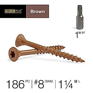 Deck Plus Wood Screws, Brown Exterior Screws, 1-1/4" x #8, 1lb