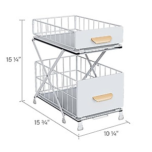 StorageWorks Cabinet Organizer, 2 Tier Pull Out Cabinet Organizer, Bathroom Under Sink Organizer, Pantry Basket, White