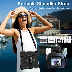 GROLEOA Case for iPad Pro 11 inch 2022/2021: Military Grade Shockproof Protective Cover with Screen Protector for iPad Pro 11 4th Gen 2022 / 3rd Gen 2021 + Pencil Holder + Stand + Strap- Black