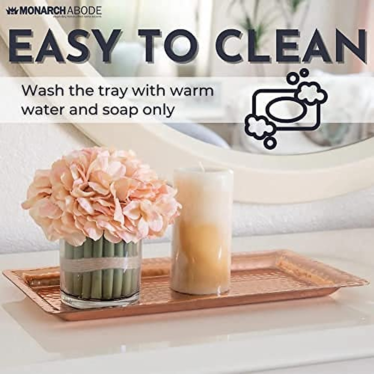 Monarch Abode Decorative Tray, Bathroom Counter Organizer, Vanity Tray, Kitchen Counter Storage, Hand-Hammered Platter, Nickel-Plated, 12" x 6"