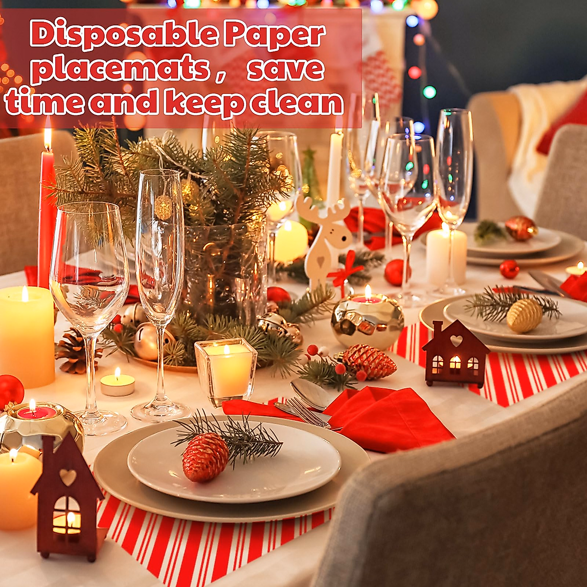 Umigy 60 Pcs Christmas Candy Dinner Paper Placemats 10.24 x 14.57 Inch Christmas Placemats Disposable Placemats Christmas Paper Placemats for Christmas Kitchen Dinner Party Supplies
