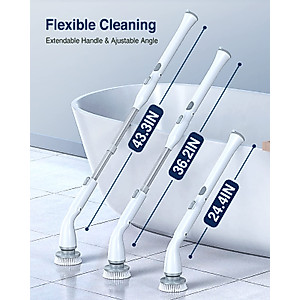 LABIGO Electric Spin Scrubber LA1 Pro, Cordless Spin Scrubber with 4 Replaceable Brush Heads and Adjustable Extension Handle, Power Cleaning Brush for Bathroom Floor Tile (White)