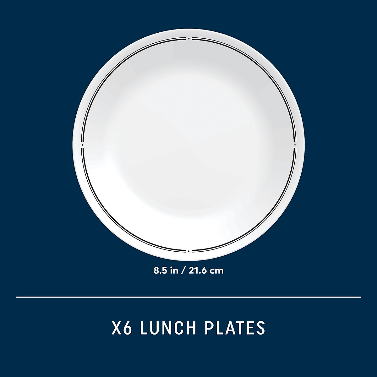 Corelle 6-Piece 8.5" Lunch Round Plates, Vitrelle Triple Layer Glass, Lightweight Round Plates, Salad Plates, Chip and Scratch Resistant, Microwave and Dishwasher Safe, Brasserie, Medium