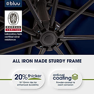 BLUU BANYAN 10 FT Patio Offset Umbrella Outdoor Cantilever Umbrella Hanging Umbrellas, 24 Month Fade Resistance & Water-repellent UV Protection Solution-dyed Fabric Canopy with Infinite Tilt, Crank & Cross Base (Navy Blue)