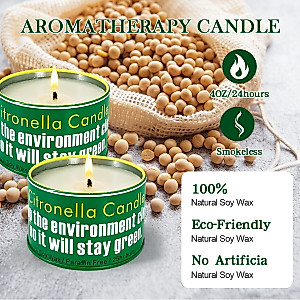 Citronella Candles, Indoor Outdoor Lemongrass Scented Candles, 4 OZ 2 Pack Pure Citronella Oil and Natural Soy Wax Long Lasting Burning Hand Poured Emergency Candles