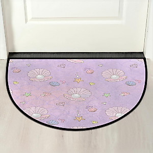 GeMeFv Mermaid Scales Pearl Shell Half Round Door Mat Starfish Diamond Non-Slip Half Circle Area Rug Doormat Washable Half Moon Rug for Indoor Outdoor Kitchen Bedroom Home Decor