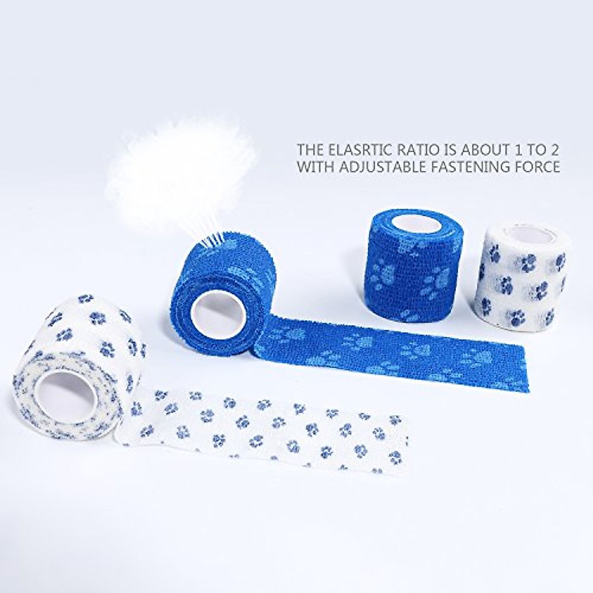 Pet Bandage Cohesive Bandage Self Adhering Stick Bandage, Multi-Function Non-Woven Fabric Elasticity Gauze Rolls Self Adhering Stick Bandage Wrap Vet Tape for Pet Animals (White and Blue)