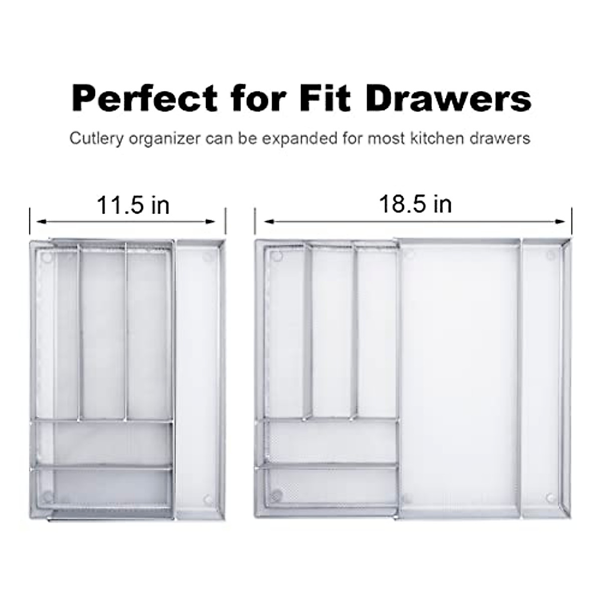 HANGYALI Expandable Cutlery Tray Mesh Flatware Metal Non-Slip 6 Compartments Kitchen Drawer Utensil Organizer (Black)