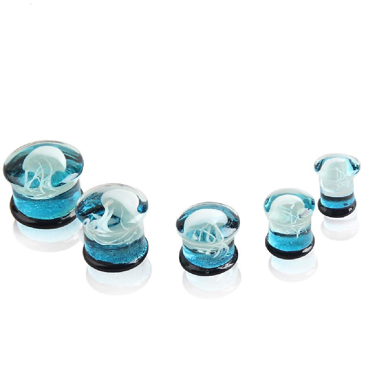 Glass Ocean Jellyfish Ear Plugs Gauges Tunnel Expanders Stretcher Unique Earrings Double Flared Piercings Body Jewelry Blue Red Set (00g(10mm))