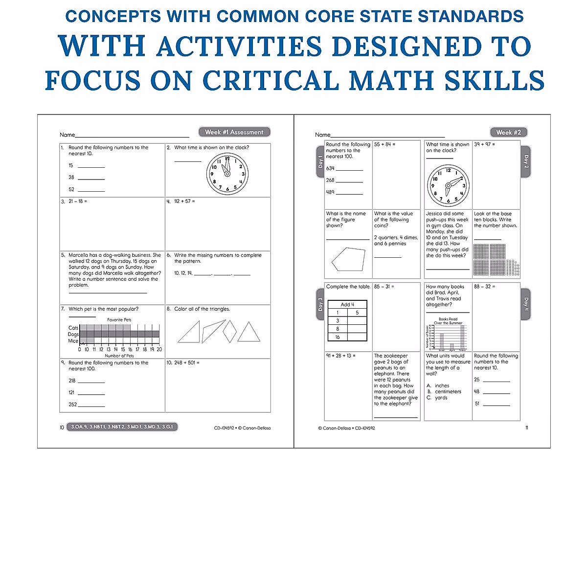Carson Dellosa Common Core Math 4 Today Workbook—Reproducible 3rd Grade Math Workbook, Place Value, Geometry, Algebra Practice, Classroom or Homeschool Curriculum (96 pgs) (Common Core 4 Today)
