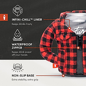 Puffin - The Lumberjack Flannel - Insulated 12 oz Can Cooler I Beer Bottle & Soda Can Insulator, Keep Drinks and Beverages Cold - Puffin Red