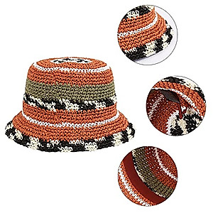 Handmade Crochet Bucket Hat Colorful Beanie Hat Wide Brim Fisherman Cap for Outdoor Summer Camping Climbing Hiking Multicoloured