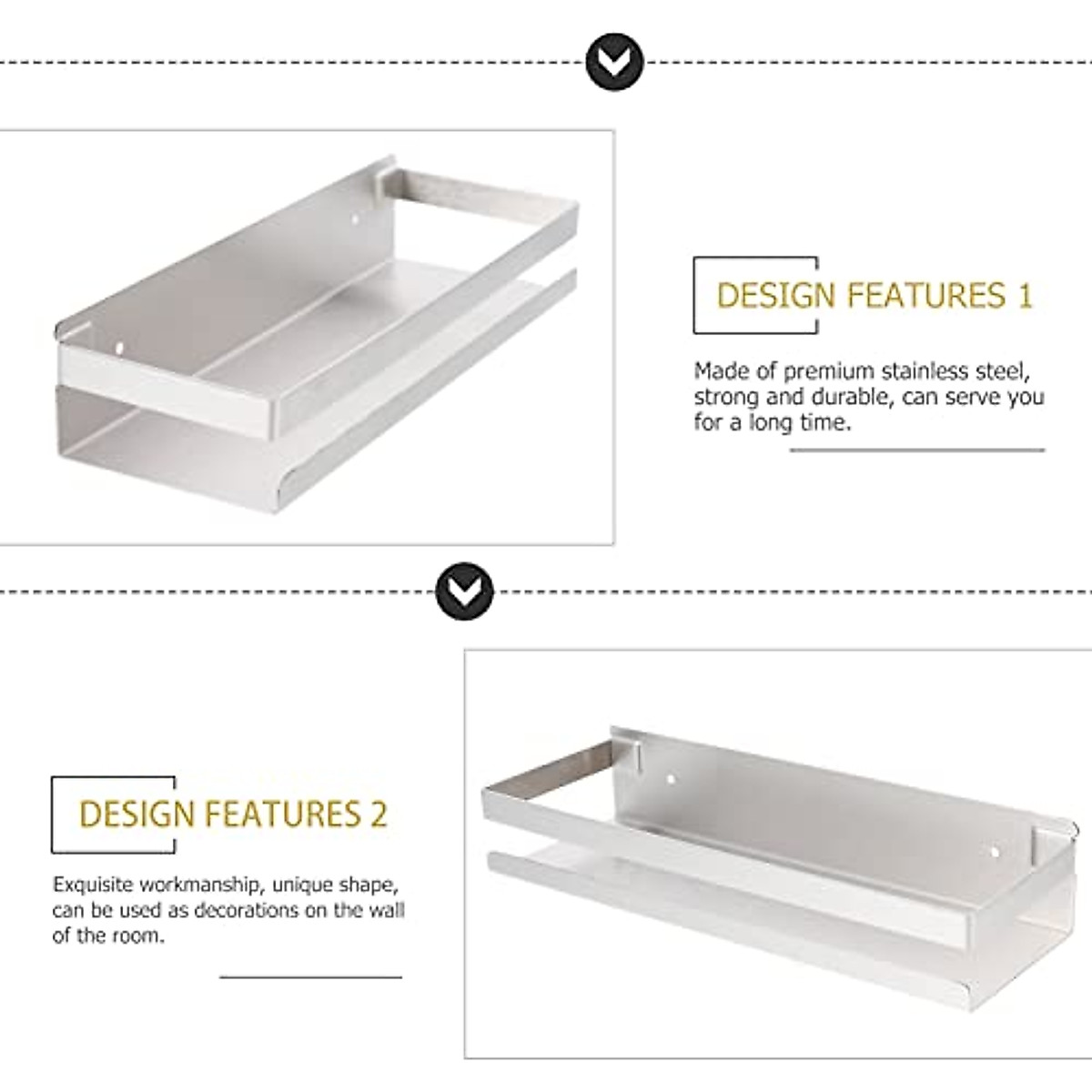 DOITOOL Wall Floating Shelves Floating Shelves Stainless Wall Mount Floating Shelves Kitchen Seasoning Rack Kitchen Storage Shelf Steel Wall Mounted Shower Storage Holder